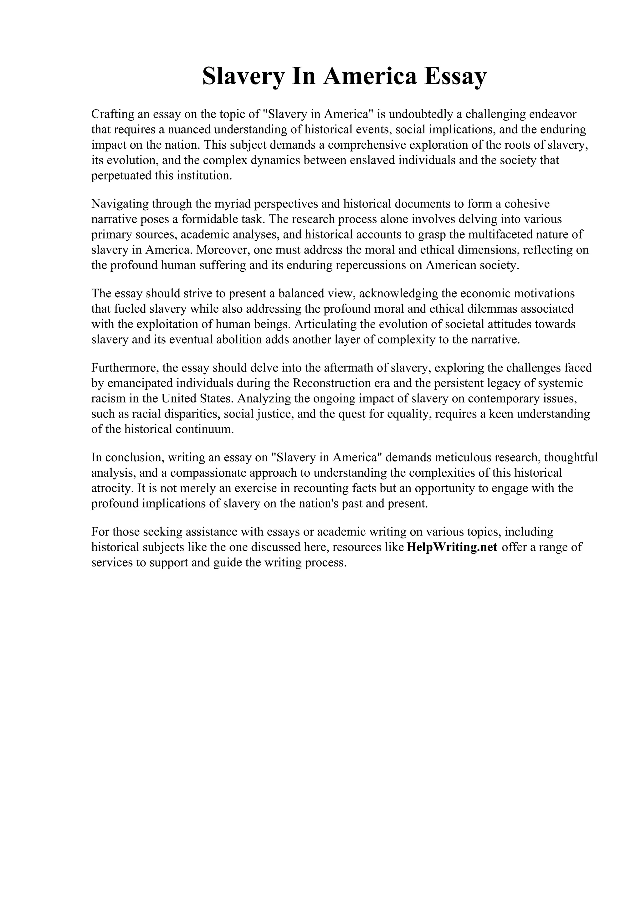 Slavery In America Essay | PDF