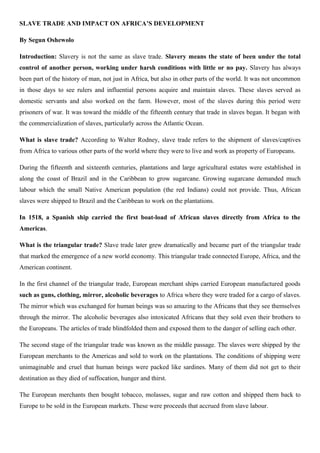 Slave trade and impact on africa | PDF