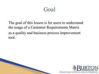 LEAN: Understanding a Customer Requirements Matrix 2016 | PPTX