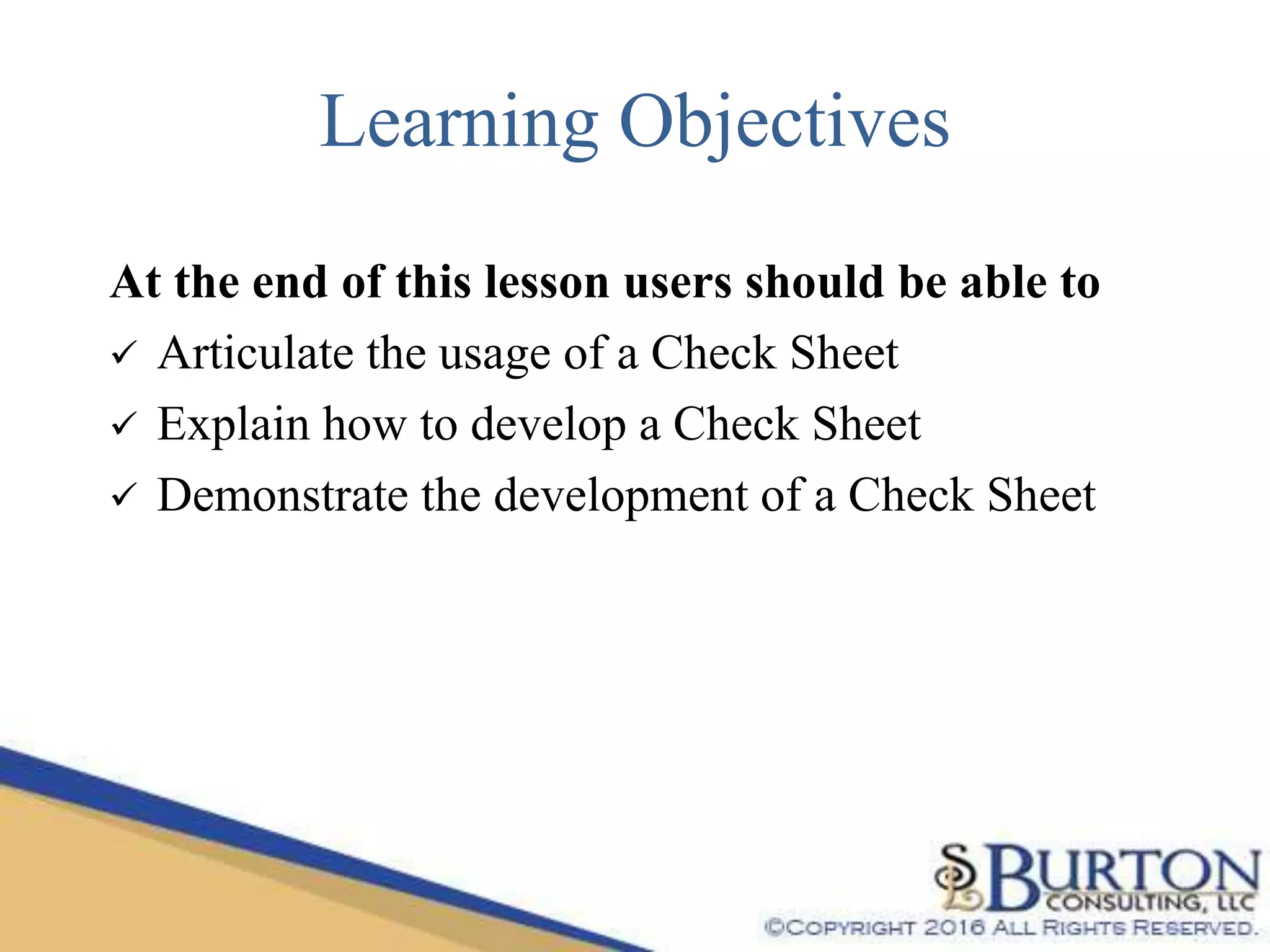 Lean: Understanding Check Sheets | PPT