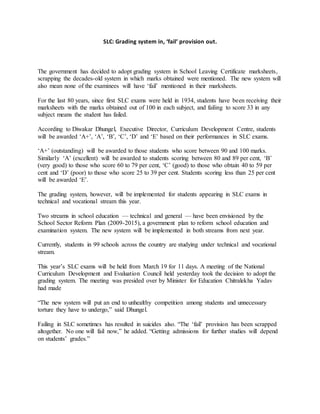 SLC: Grading system in, ‘fail’ provision out. | DOCX
