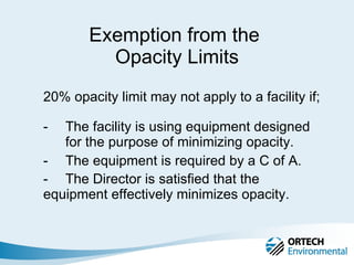 Opacity of Visible Emissions Ontario Regulation 419/05 Section 34 ...