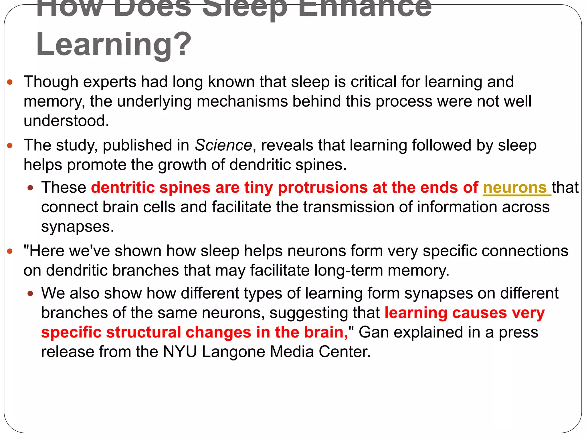 Sleep after learning can enhance your memory | PPTX