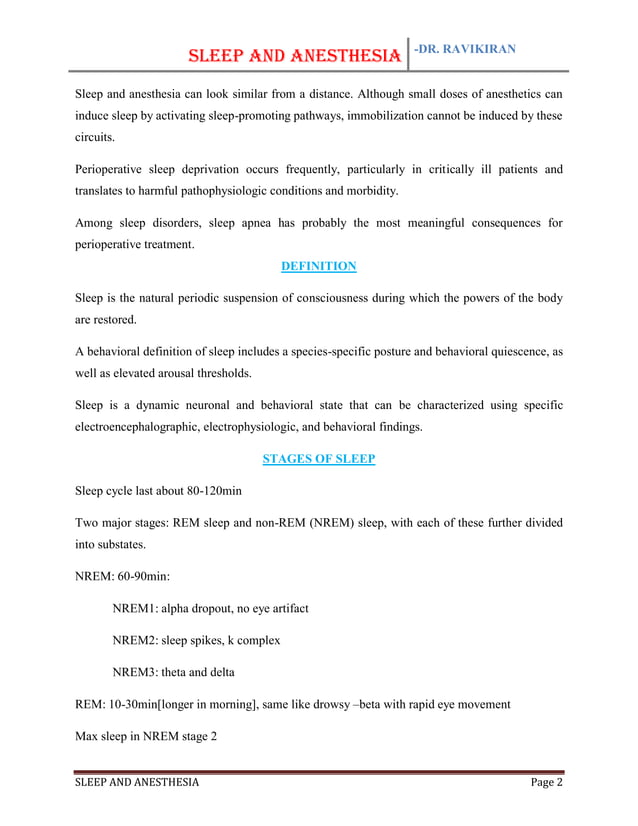 Sleep and anesthesia | PDF