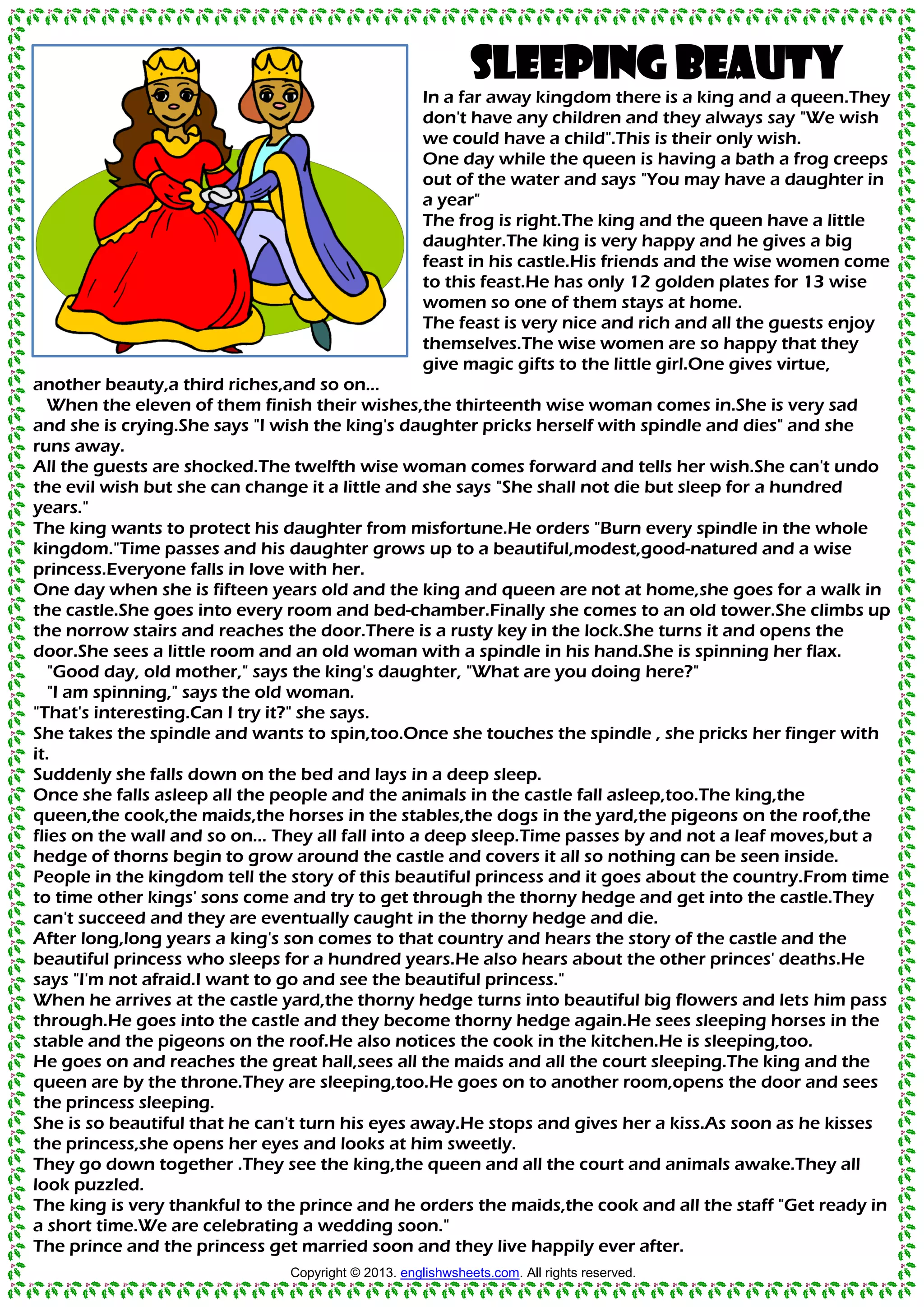 Sleeping beauty simple present tense fairy tale | PDF