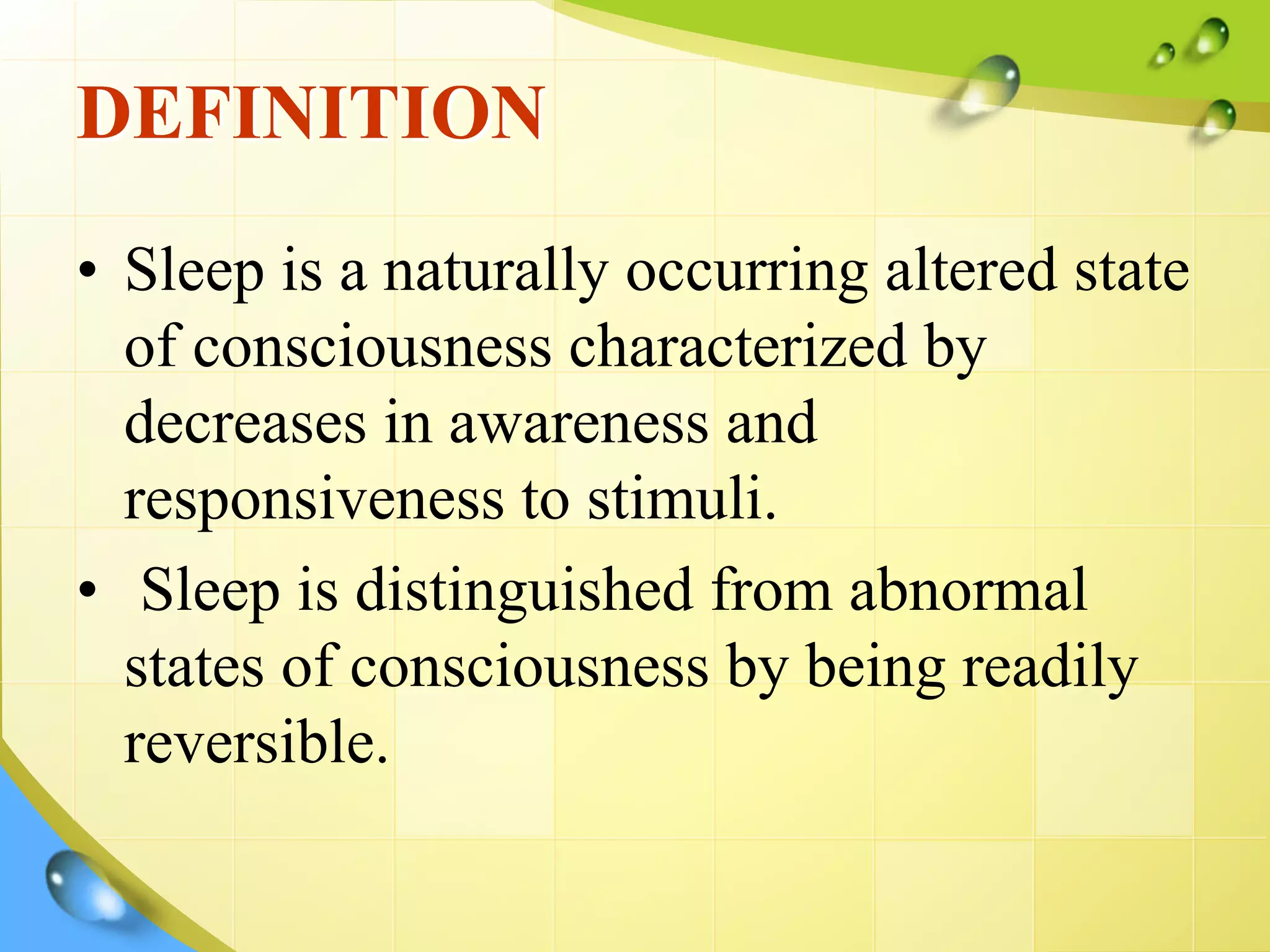 Sleep pattern and its disturbances | PPTX