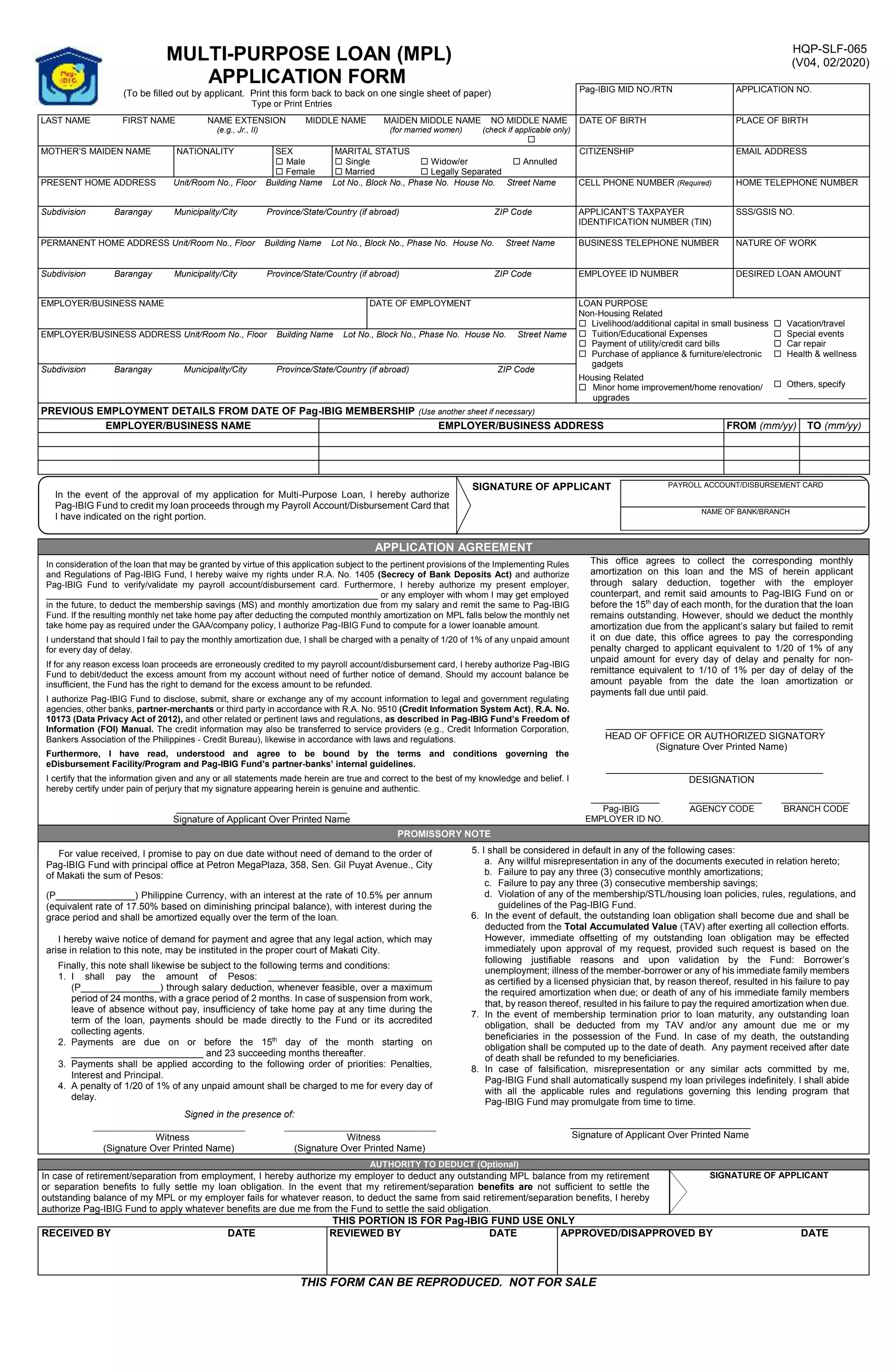 Slf065 multi purposeloanapplicationform_v04_fillable_final | PDF