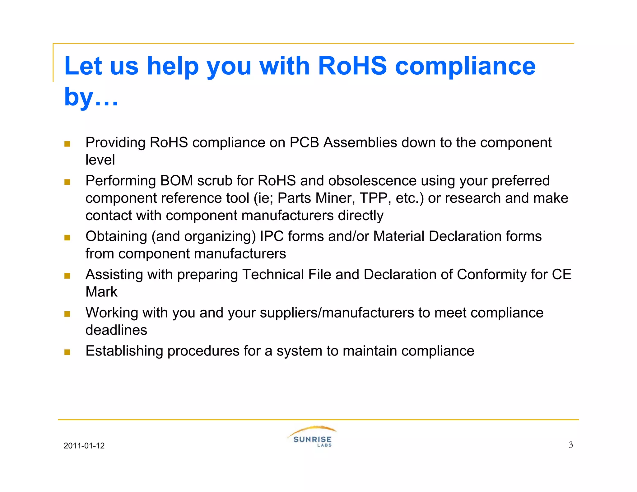 Sunrise Labs Inc RoHs Presentation | PDF