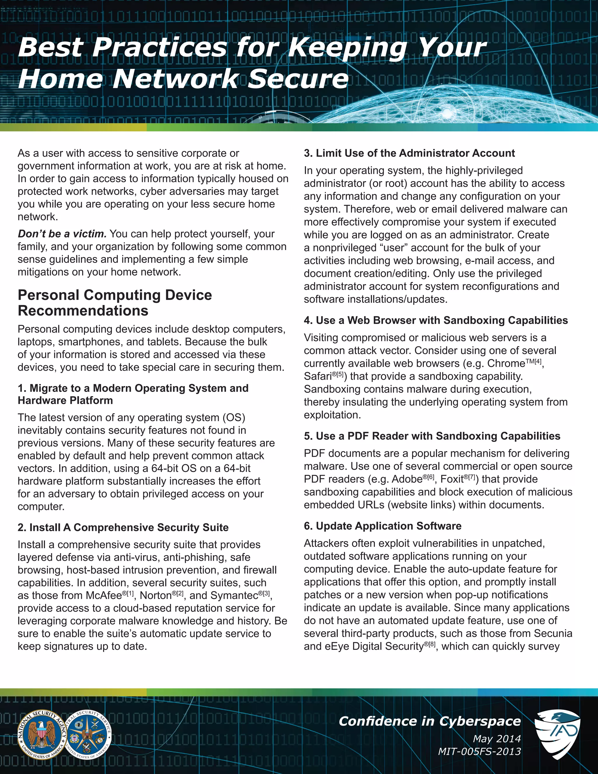 Slicksheet best practicesforkeepingyourhomenetworksecure | PDF