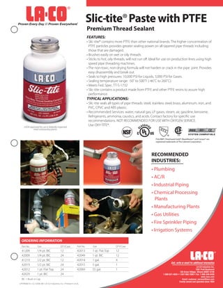 Slic-tite PTFE Paste from Project Sales Corp | PDF