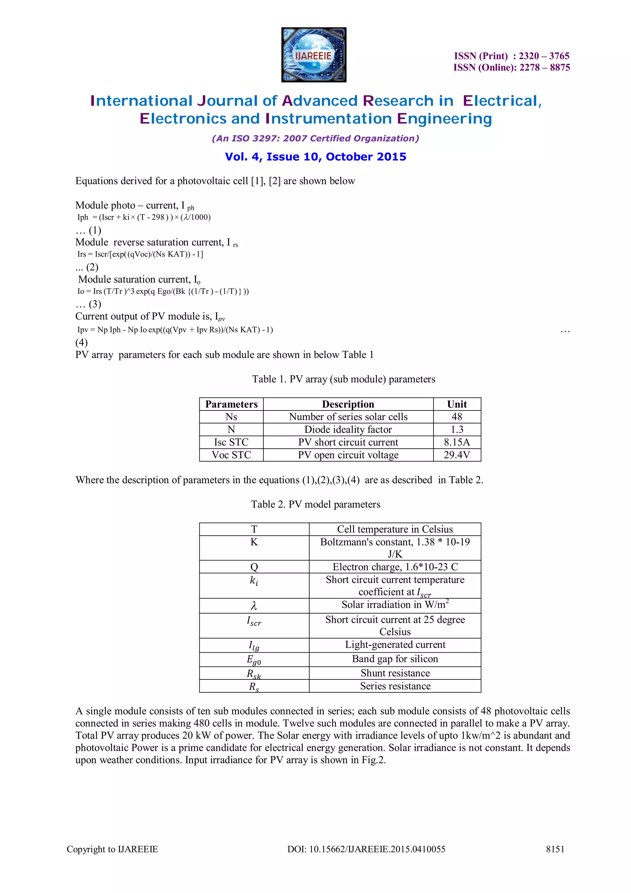 Fuzzy Logic Based Mppt Technique For A Single Phase Grid Connected Pv System With Reactive Power