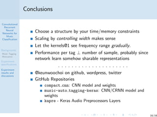 Convolutional recurrent neural networks for music classification | PDF