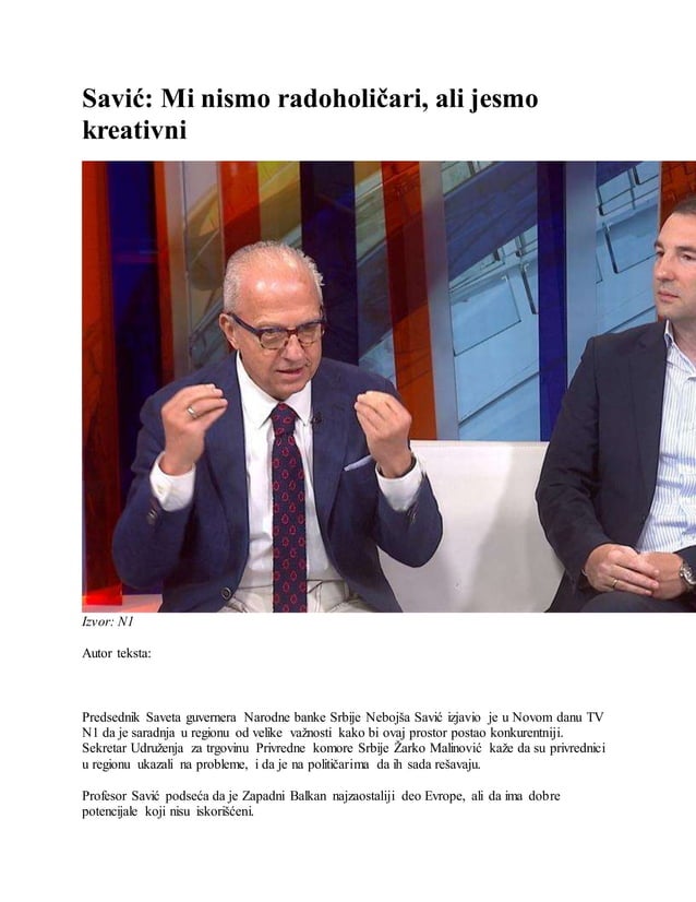 Prof. dr Nebojša Savić, TV N1, 3. 6. 2018. | PDF