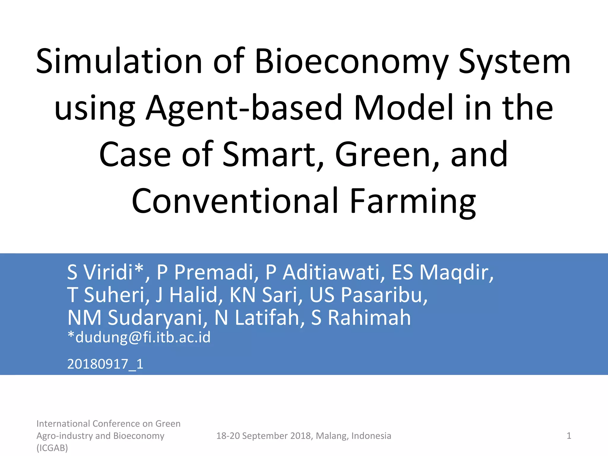 Simulation of Bioeconomy System using Agent-based Model in the Case of ...