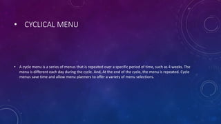 Types of menu | PPTX | Bars & Restaurants | Attractions
