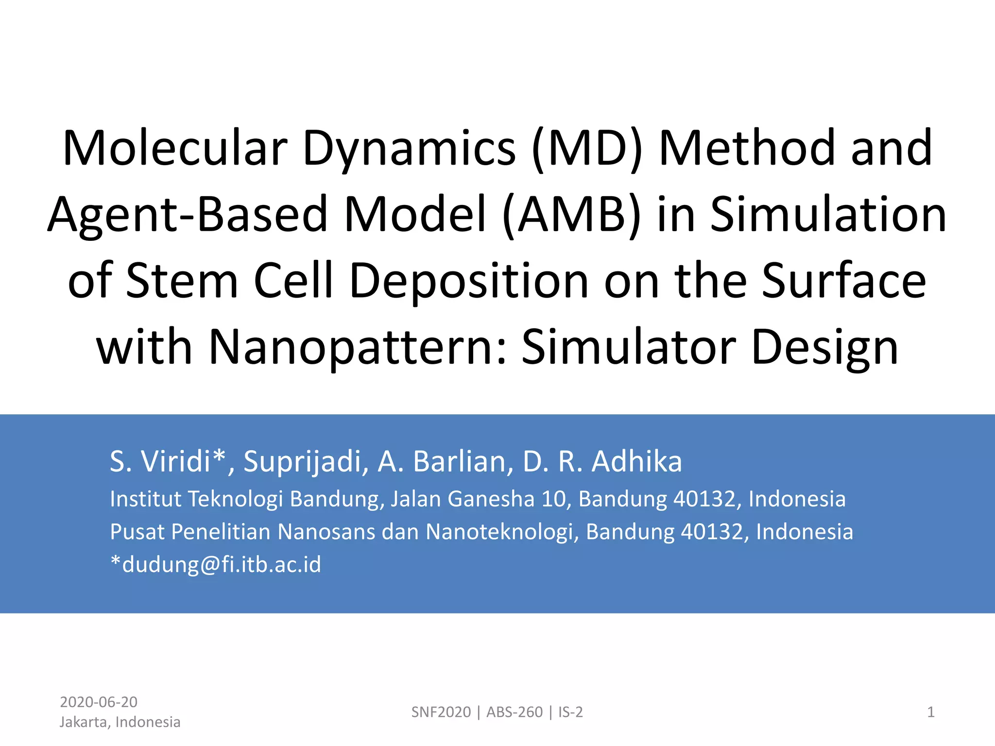 Molecular Dynamics (MD) Method and Agent-Based Model (AMB) in ...