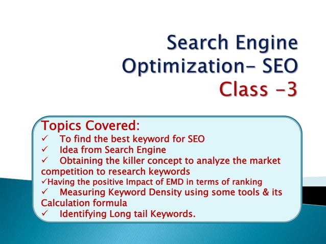 Search Engine Optimization Class-3 | PPT