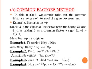 Factorization of algebraic expressions math | PPTX