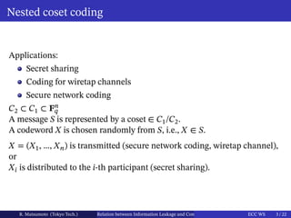 Relation between Information Leakage and Combinatorial Quantities of Linear Codes | PDF ...