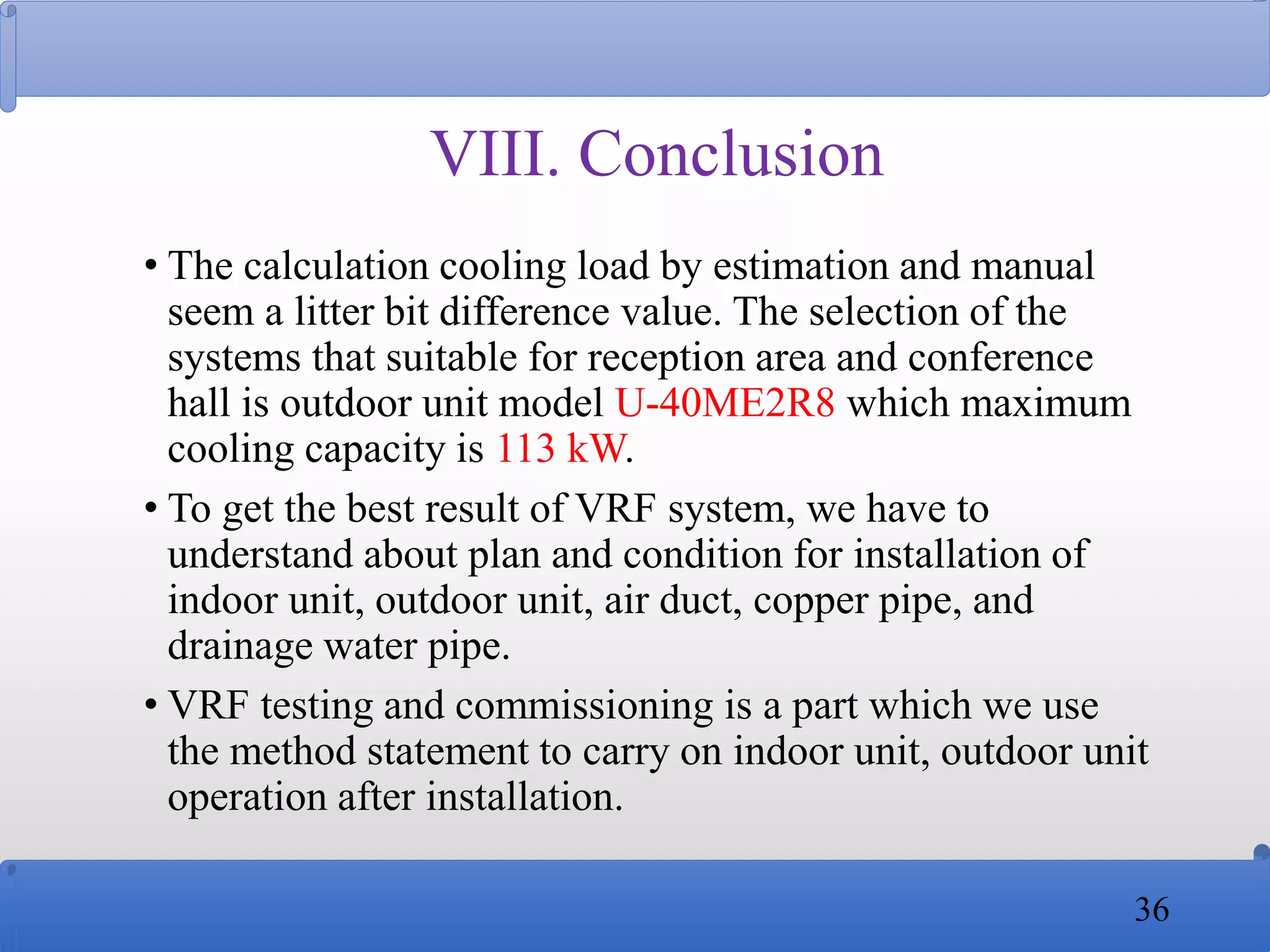 Design, Installation and Testing of the VRF System | PPTX