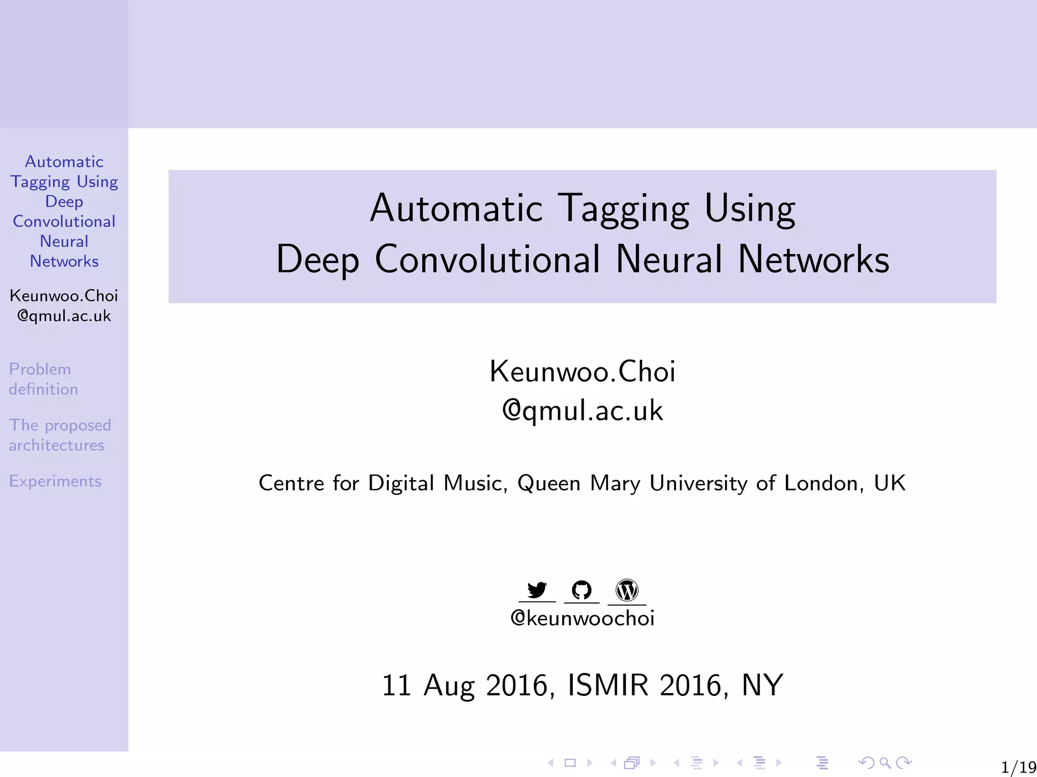 Automatic Tagging using Deep Convolutional Neural Networks - ISMIR 2016 | PPT