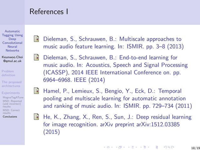 Automatic Tagging using Deep Convolutional Neural Networks - ISMIR 2016 | PPT