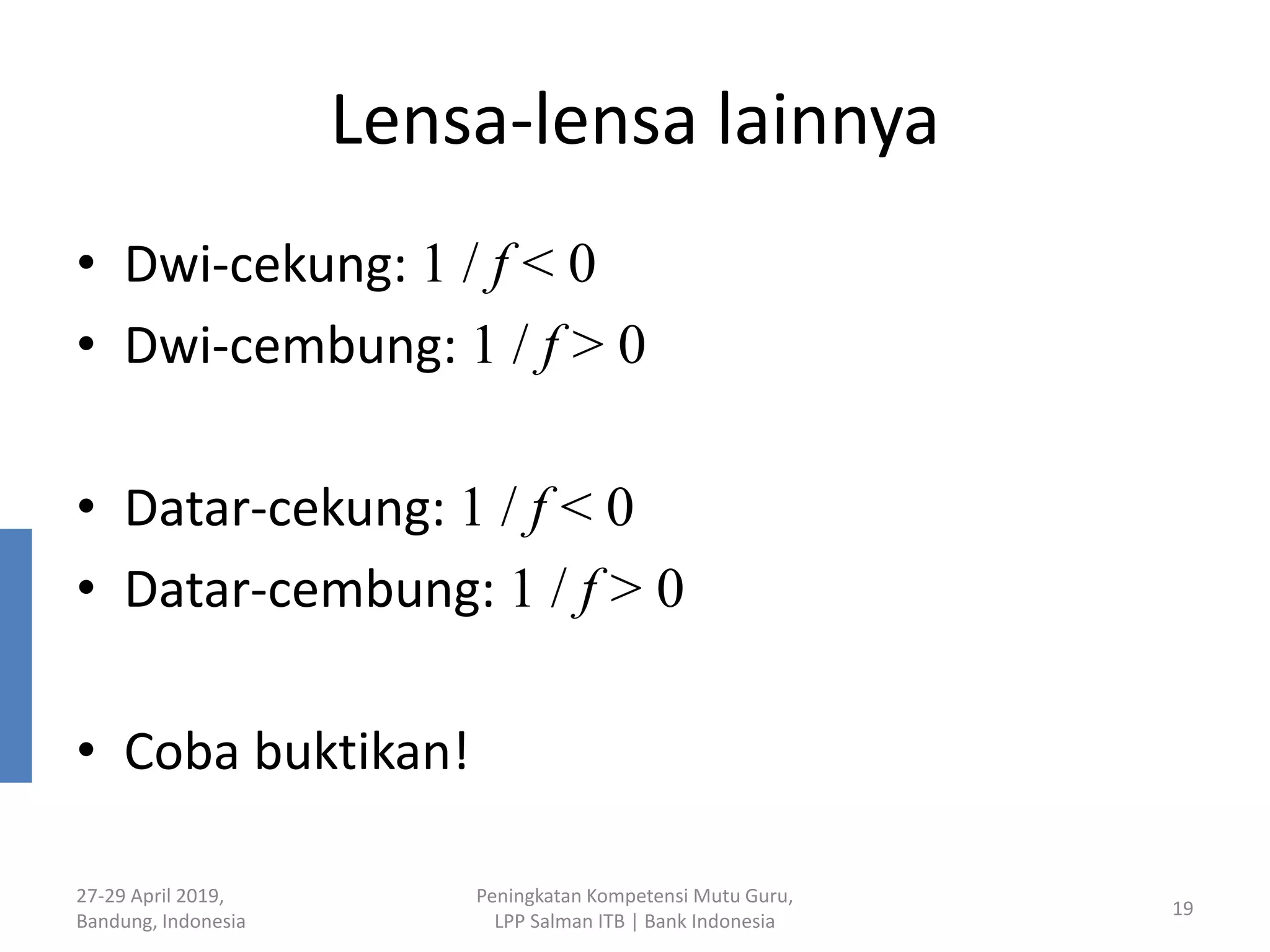 Lensa Tipis dan Visualisasinya dengan Spreadsheet | PPTX