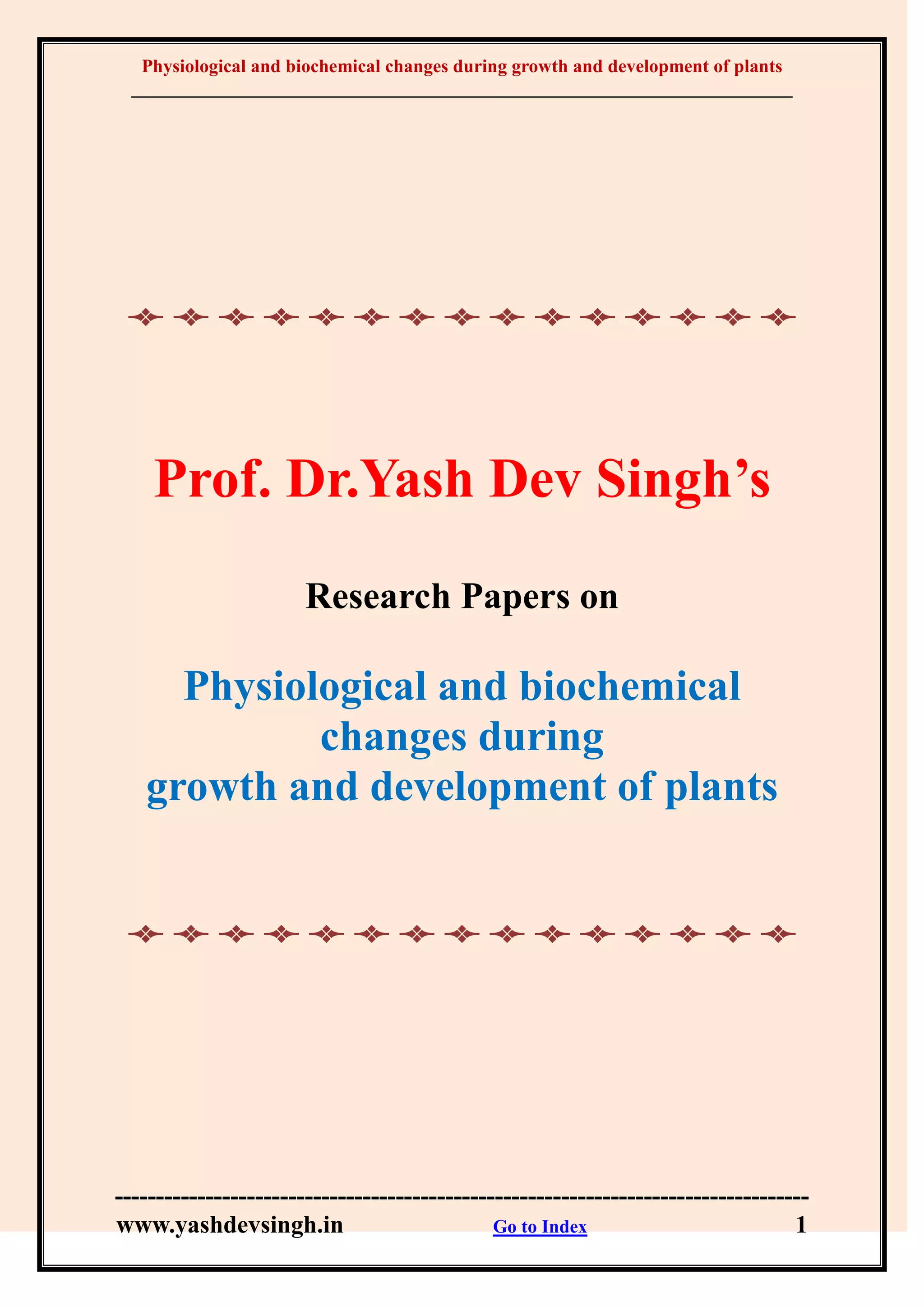 Prof. Dr.Yash Dev Singh (Plant Physiologist) | PDF
