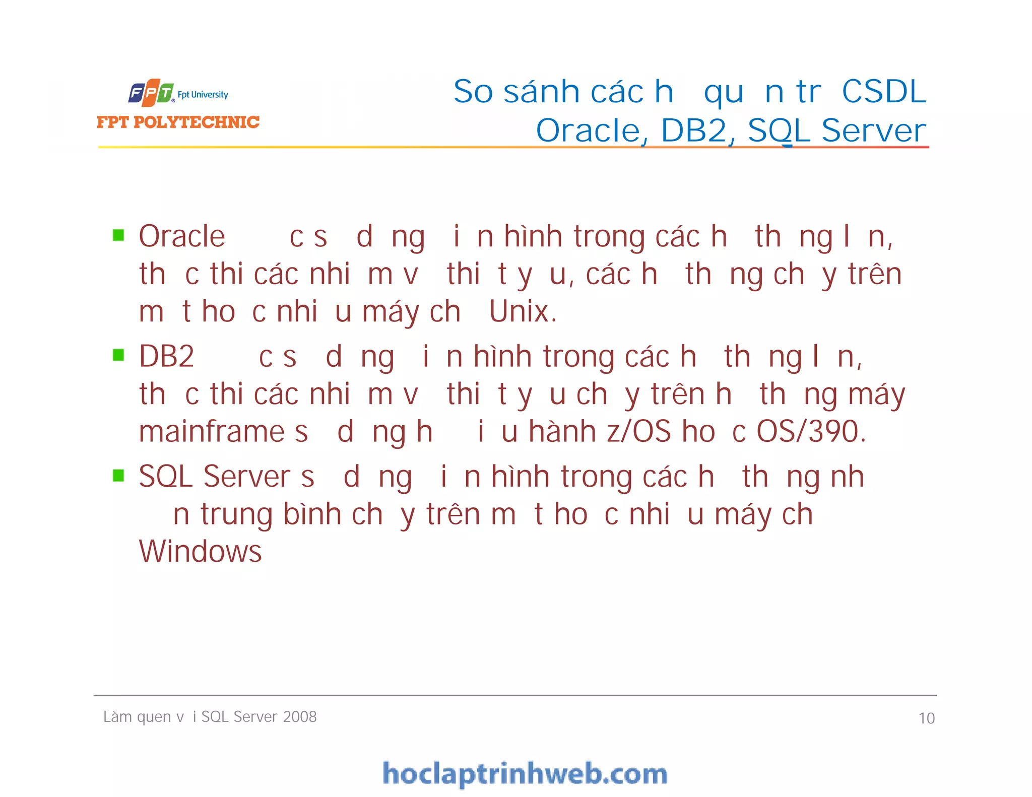 Bài 1: Làm quen với SQL Server 2008 - Giáo trình FPT | PDF