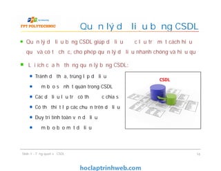 Bài 1: Tổng quan về cơ sở dữ liệu - Giáo trình FPT | PDF