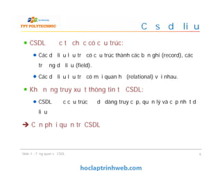 Bài 1: Tổng quan về cơ sở dữ liệu - Giáo trình FPT | PDF