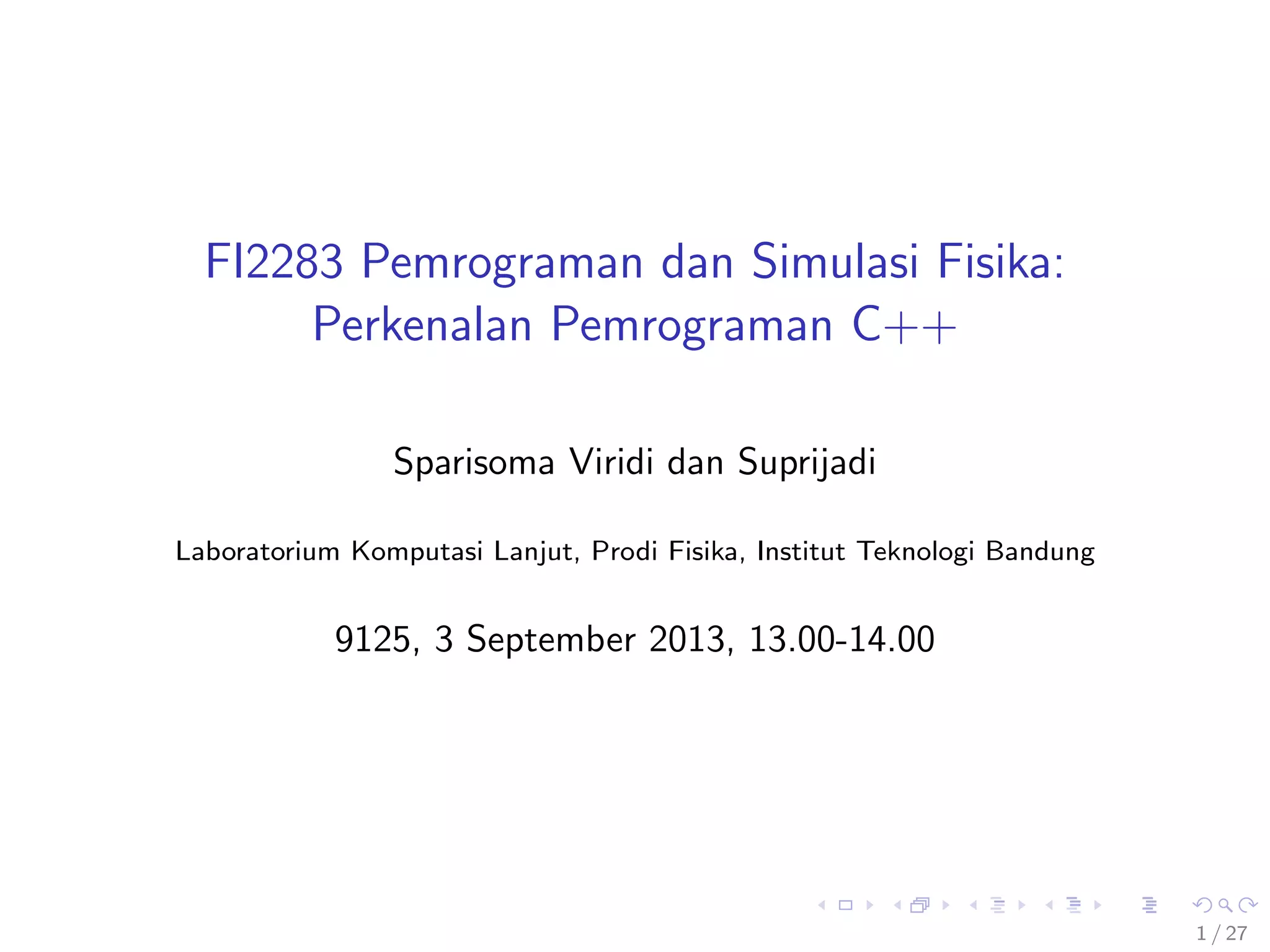 Perkenalan Pemrograman C++ | PPT