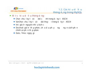 Bài 2 Làm quen với môi trường PHP và MySQL (phần 2) - Giáo trình FPT | PDF