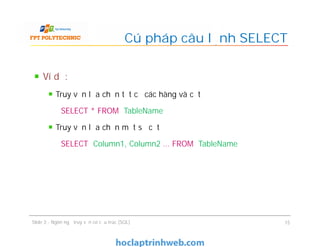 Bài 3: Ngôn ngữ truy vân có cấu trúc (SQL) - Giáo trình FPT | PDF