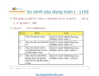 Bài 3: Ngôn ngữ truy vân có cấu trúc (SQL) - Giáo trình FPT | PDF