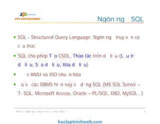 Bài 3: Ngôn ngữ truy vân có cấu trúc (SQL) - Giáo trình FPT | PDF