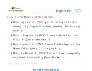 Bài 3: Ngôn ngữ truy vân có cấu trúc (SQL) - Giáo trình FPT | PDF