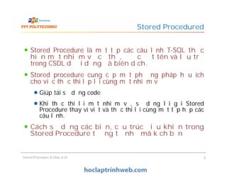 Bài 4: STORED PROCEDURE & GIAO DỊCH - Giáo trình FPT | PDF