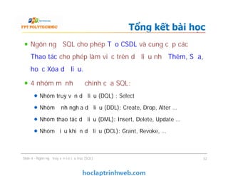 Bài 4: NGÔN NGỮ TRUY VẤN CÓ CẤU TRÚC (SQL) | PDF