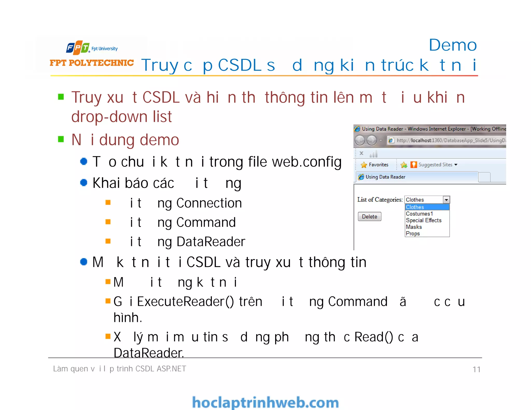 Bài 5: Làm quen với lập trình CSDL ASP.NET - Giáo trình FPT - Có ví dụ kèm theo | PPT
