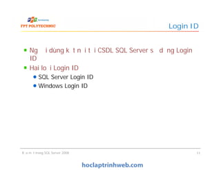 Bài 6: Bảo mật trong SQL SERVER 2008 - Giáo trình FPT | PDF