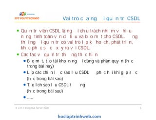 Bài 6: Bảo mật trong SQL SERVER 2008 - Giáo trình FPT | PDF