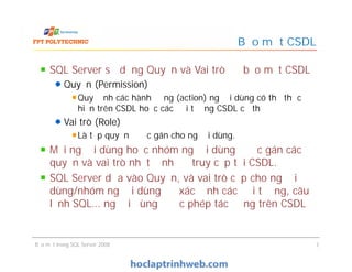 Bài 6: Bảo mật trong SQL SERVER 2008 - Giáo trình FPT | PDF