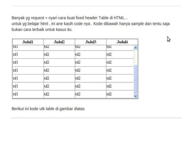 Contoh sederhana membuat table HTML Fixed Header | PPT