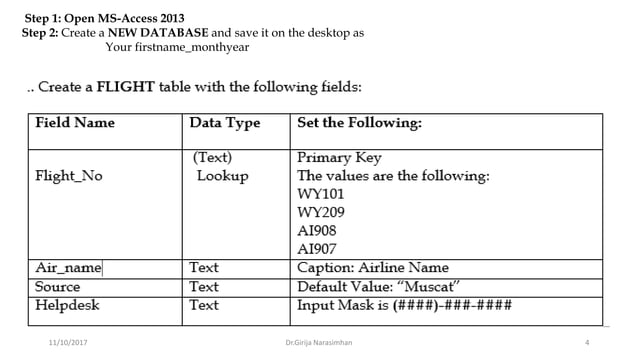 Ms access Lesson 1 - create table | PDF