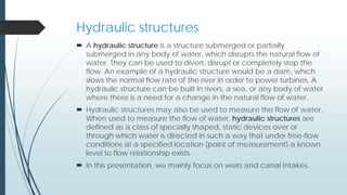 Slide 1 hydraulic structures for civil engineering | PDF
