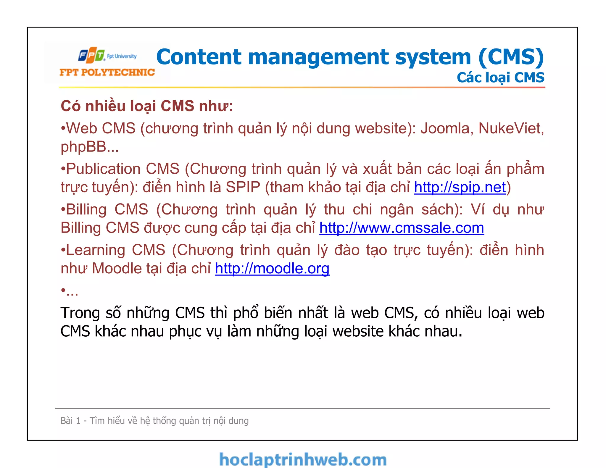 Bài 1 Tìm hiểu về Hệ Thống Quản Trị Nội Dung - CMS | PDF