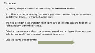 Essential SQL Techniques: Variables, Delimiters, and Procedure Creation | PPT