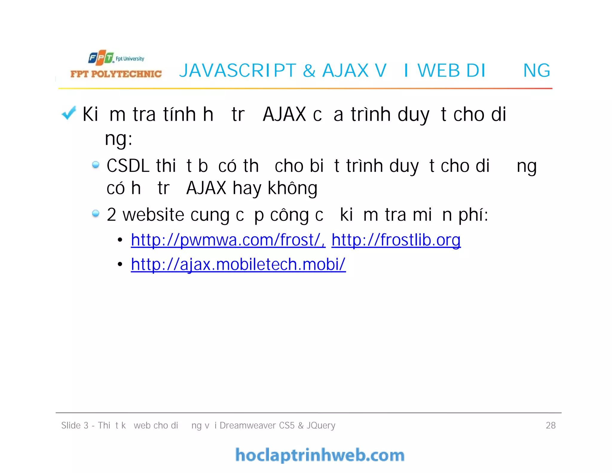 BÀI 3 Thiết kế web cho di động với dreamweaver CS5 & Jquery - Giáo trình FPT | PDF