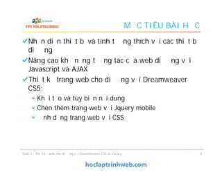 BÀI 3 Thiết kế web cho di động với dreamweaver CS5 & Jquery - Giáo trình FPT | PDF